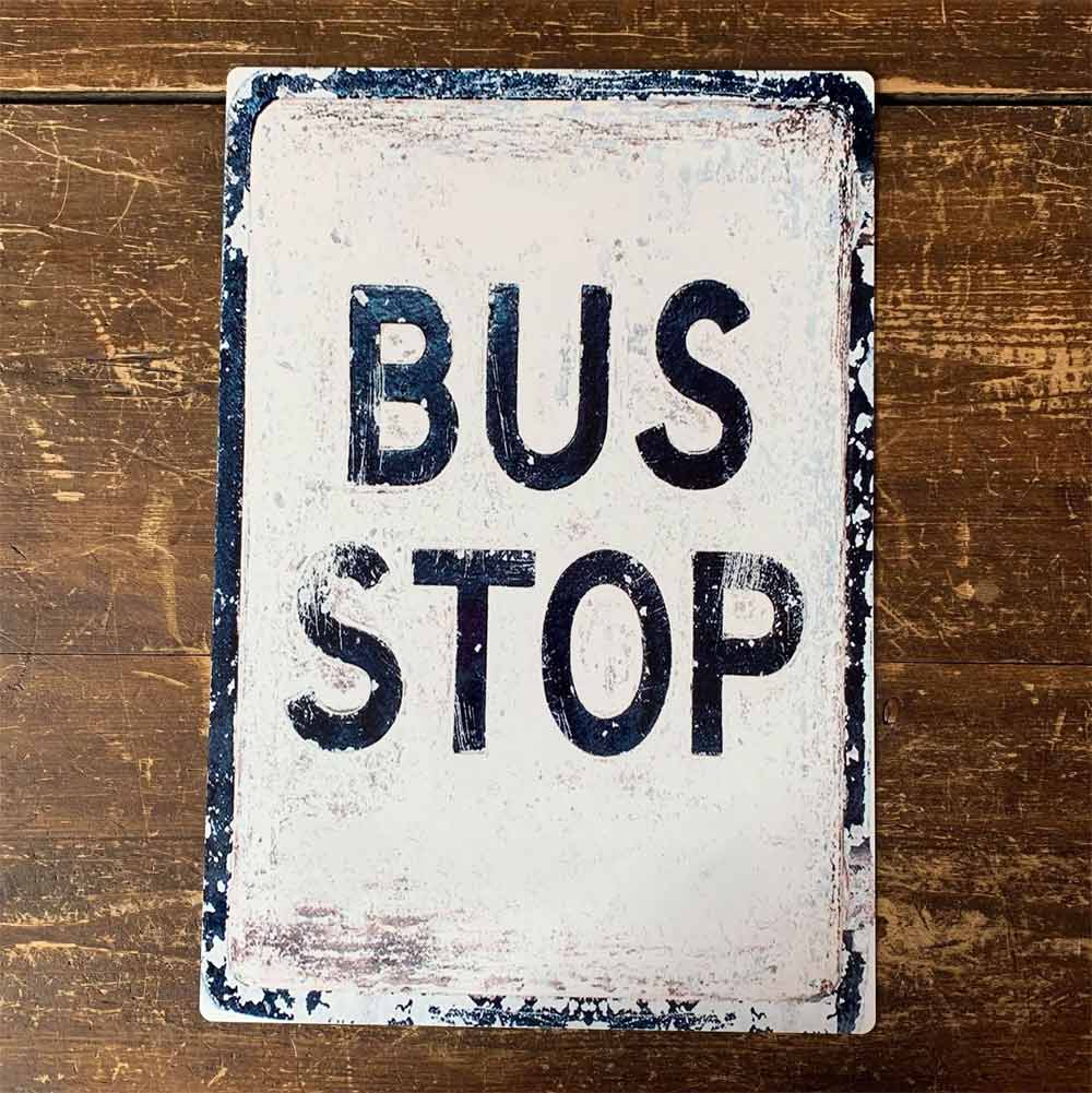 Distressed Effect Metal Vintage Bus Stop Sign – Aspect Homeware