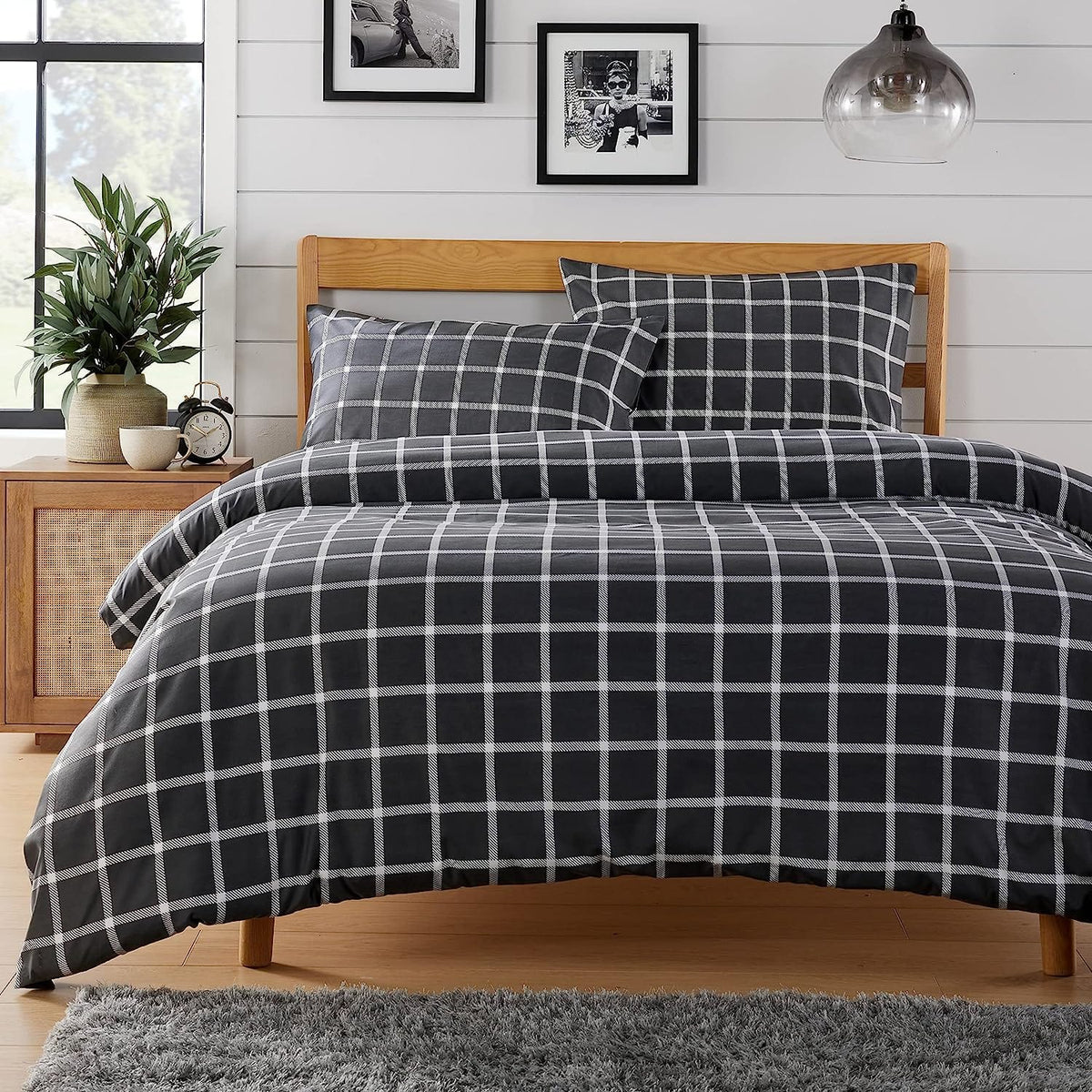 Olivia Rocco Grey Check Reversible Duvet Cover Set – Single, Double ...