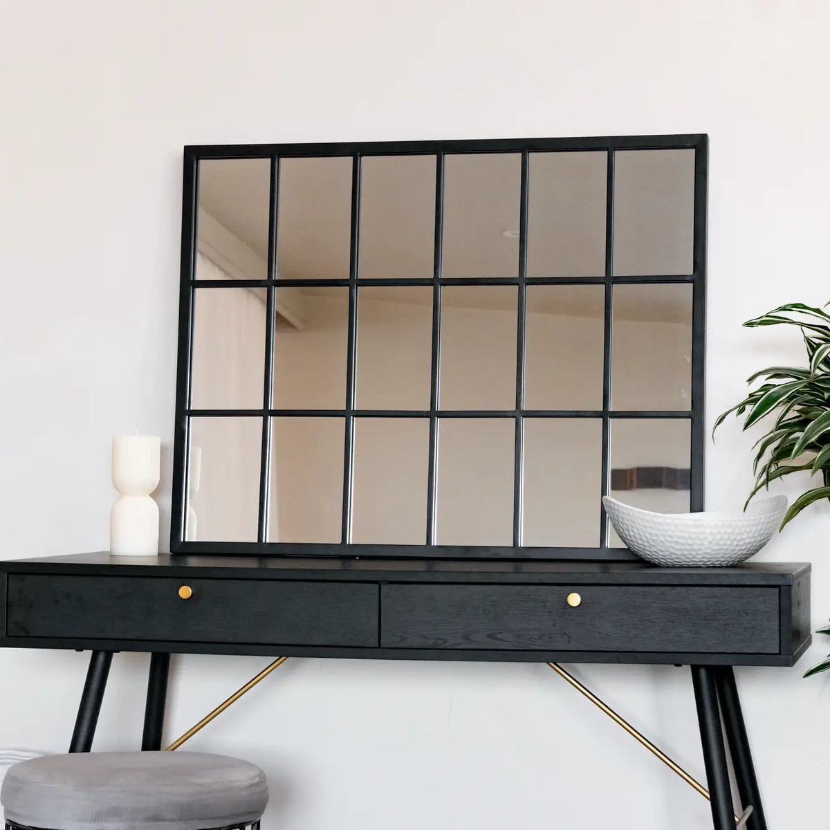 Kyō - Black Metal Rectangle Lattice Window Mirror - 90cm x 70cm ...