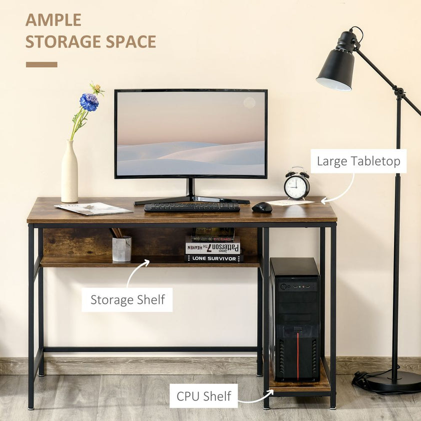 Rustic Brown Computer Desk Workstation with Storage Shelf – Aspect Homeware