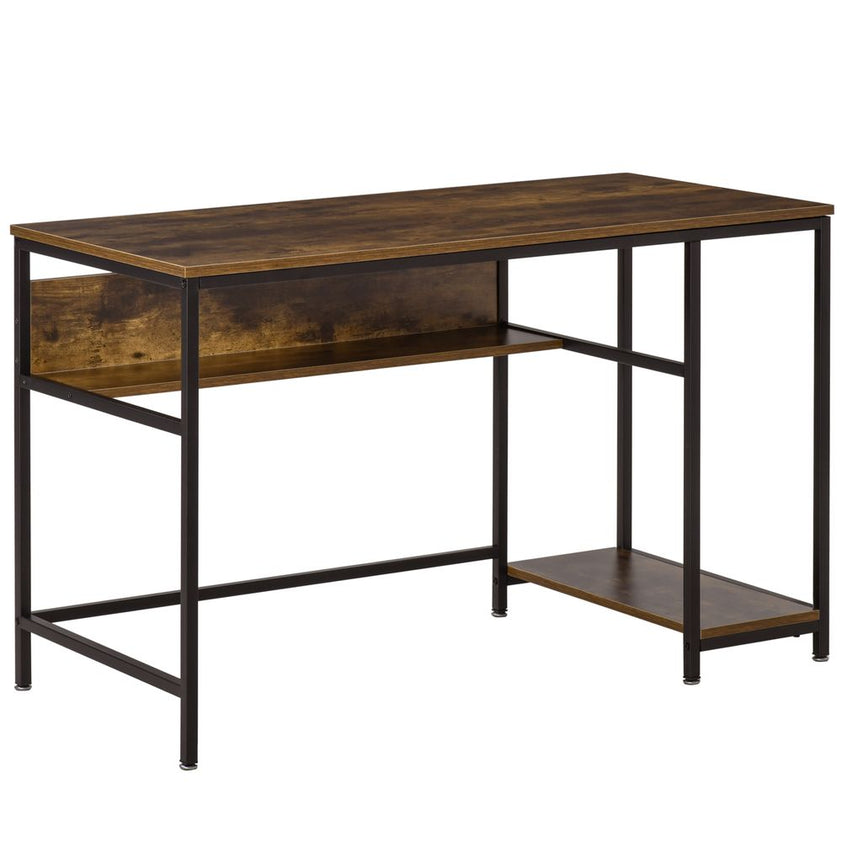 Rustic Brown Computer Desk Workstation with Storage Shelf – Aspect Homeware