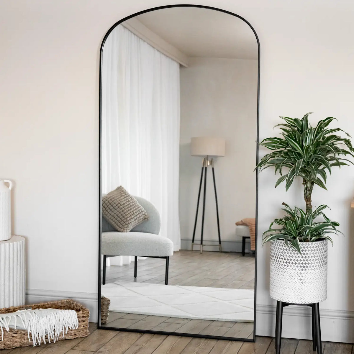 Yoko - Full Length Black Metal Gentle Arch Mirror - 180cm x 90cm ...
